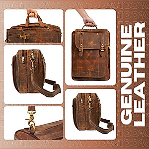 DreamController Leather Backpack Convertible 5in1 Laptop Bag, Shoulder Backpack, Messenger-Crossbody, Trolly Strap, Handle