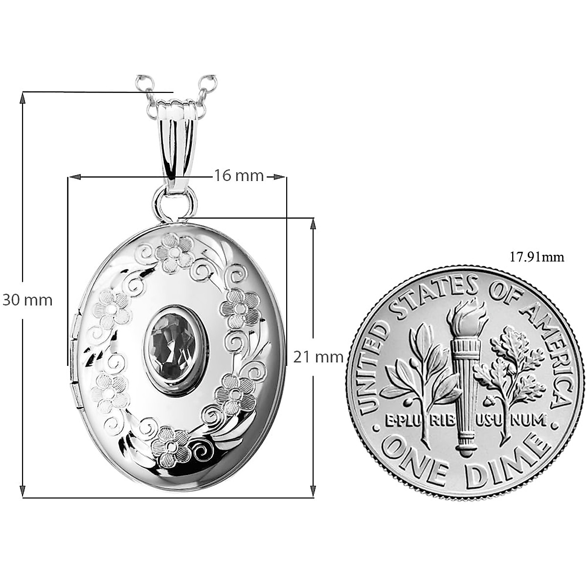 FJC Finejewelers Sterling Silver Oval Locket Pendant Necklace with Genuine Aquamarine March Birthstone