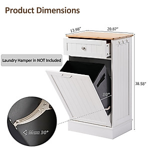 Spurgehom 13 Gallons Tilt Out Trash Cabinet Kitchen Waste Bins Free Standing Laundry Hamper Recycling Cabinet Trash Can Holder with Hideaway Drawer Pet Proof Trash Can for Living Room, White