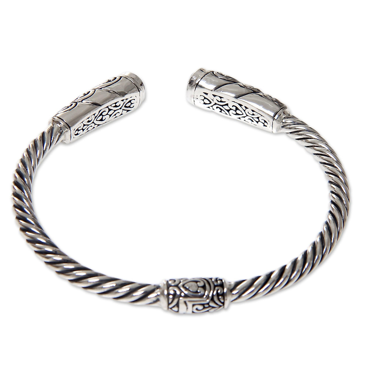 NOVICA Artisan Handmade Blue Topaz Cuff Bracelet on Sterling Silver Hinged from Bali Indonesia Serenity Birthstone [6.25 in L (end to End) x 0.4 in W] ' Beacon of Light'