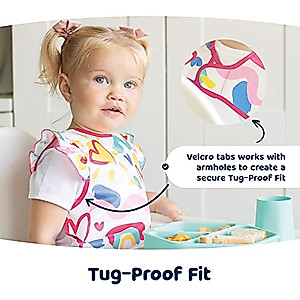 Tiny Twinkle Mess Proof Baby Bib - Waterproof Apron Machine Washable PVC, BPA, & Phthalate Free Great Travel for Eating Food Bibs (Boho Rainbow, Small 6-24 Months)