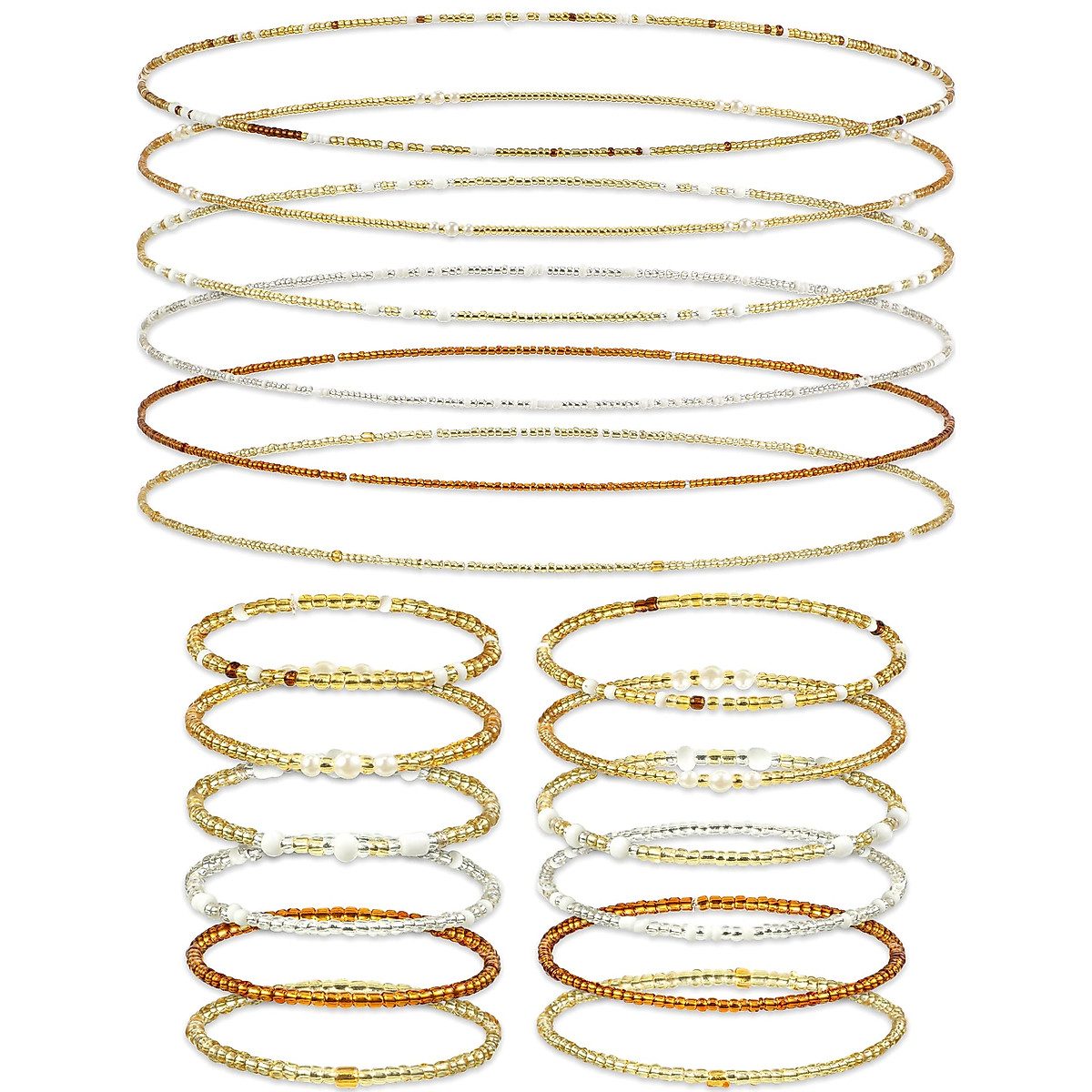 18 Pcs Beads for Waist Beads Chains for Women African Waist Ankle Bracelets Body Chains, Stretchy Waist Beads Chain (Retro Style)