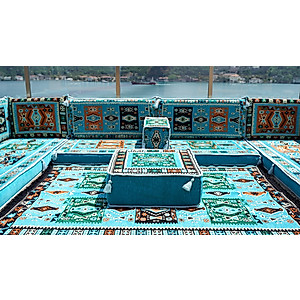 Light Blue Floor Seating Set, Corner Floor Sofa Set, Arabic Majlis, U Shaped Arabic Sofa Set, Sectional Sofas, Floor Cushions, Arabic Jalsa (U Sofa Full Set)