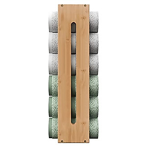 Purbambo Rolled Towel Rack Wall Mounted, Bathroom Bamboo Towel Holder Shelf, Rolled Bath Towels Storage Organizer
