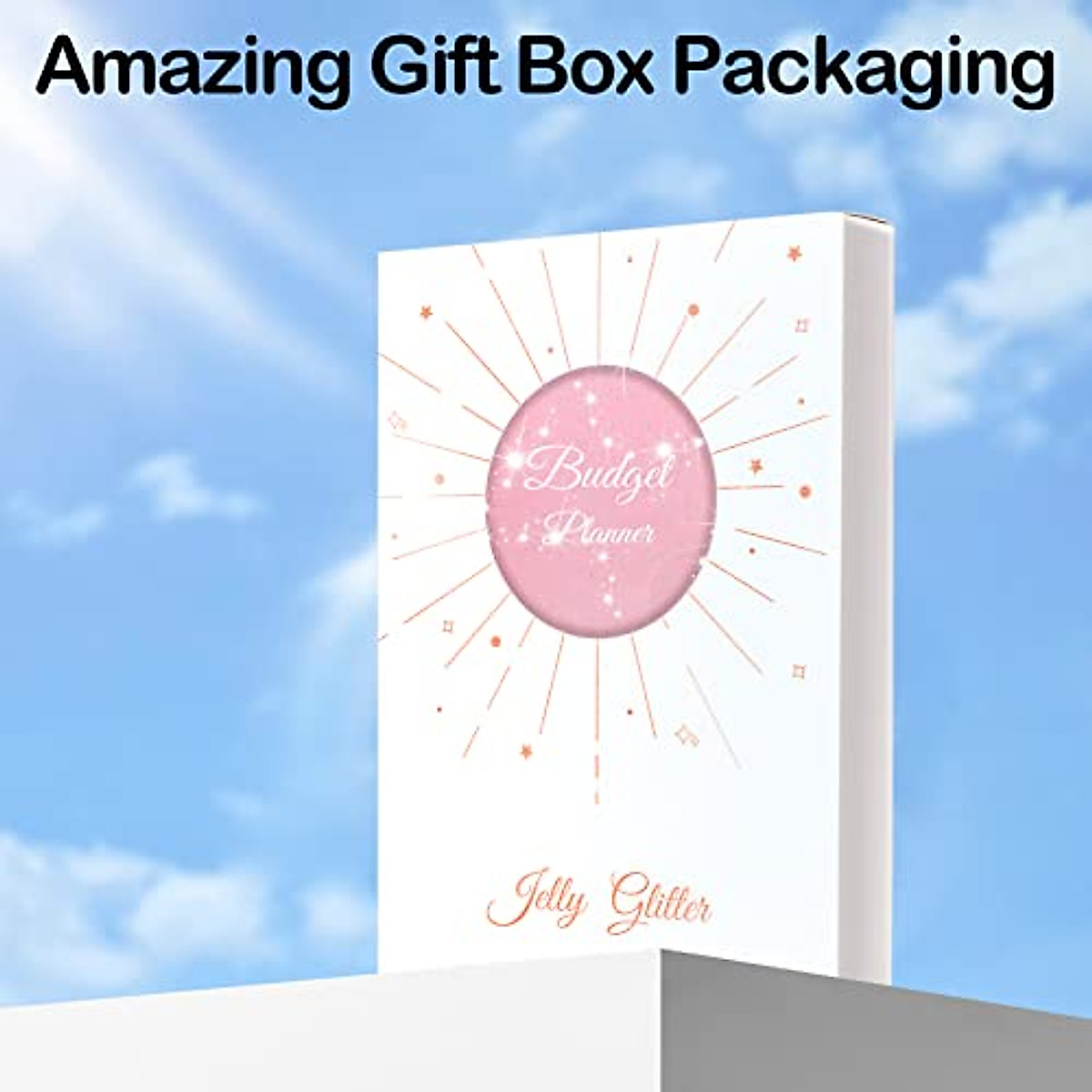 Budget Binder with Zipper Envelopes, [Jelly Glitter Collection] Money Organizer with Large Rose Gold Stickers, Calendar Cover, 6pcs Card Slots & 24pcs Expense Sheets, Gift Box Packaging, Saving Binder