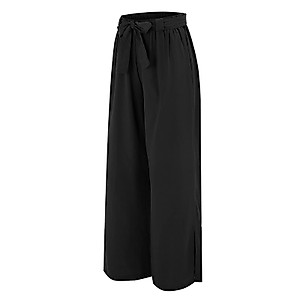 DSODAN Women's Cotton Linen Pants Elastic Waist Wide Leg Trousers with Belt Casual Side Slit Palazzo Pant with Pockets Linen Pants for Women Cargo Pants Women Plus Size Best Gifts New Year