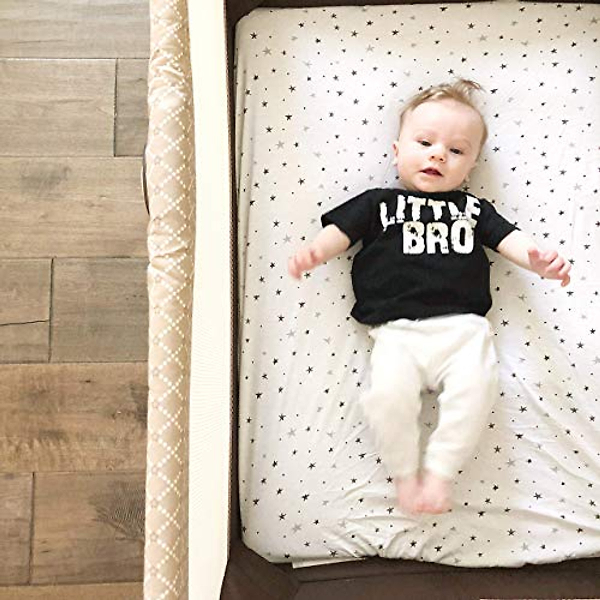 Ely's & Co. Patent Pending Waterproof Pack n Play│Mini Crib Sheet 2-Pack Set for Baby Boy or Baby Girl - 100% Combed Jersey Knit Cotton Sheets with Eco-Friendly Waterproof Lining — Grey Stars