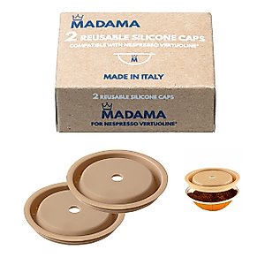 Madama - Reusable Cap for Nespresso Vertuo and VertuoLine Capsules, Refillable and Compatible. Food grade silicone. 100% Made in Italy. Pack of 2 caps.