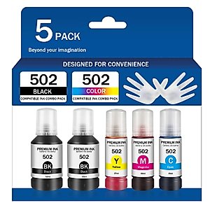 NMCHXBM Compatible Ink Cartridge Bottle (Non-Sublimation) Replacement for Epson 502 (Photo Black, Black, Magenta, Yellow and Cyan, 5-Pack)