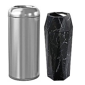 BEAMNOVA Bundle Metallic 15 x 31.5 in + Black Marbling 12 * 28 in Commercial Stainless Steel Trash Can Outdoor Indoor Garbage Enclosure with Lid Inside Barrel Heavy Duty Industrial Waste Container