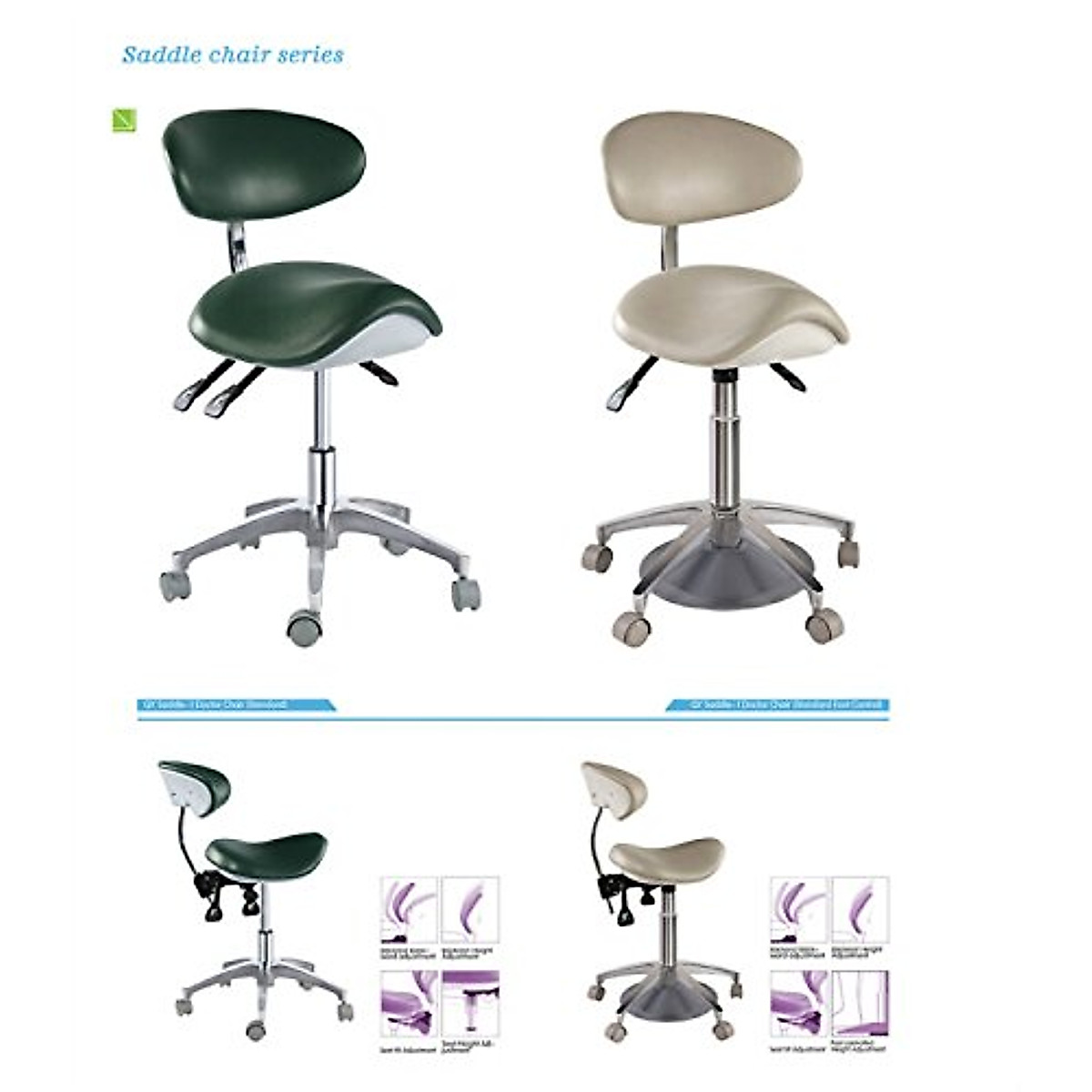 Standard Foot-Controlled Dental Mobile Chair Saddle-1 Doctor's Stool PU Leather