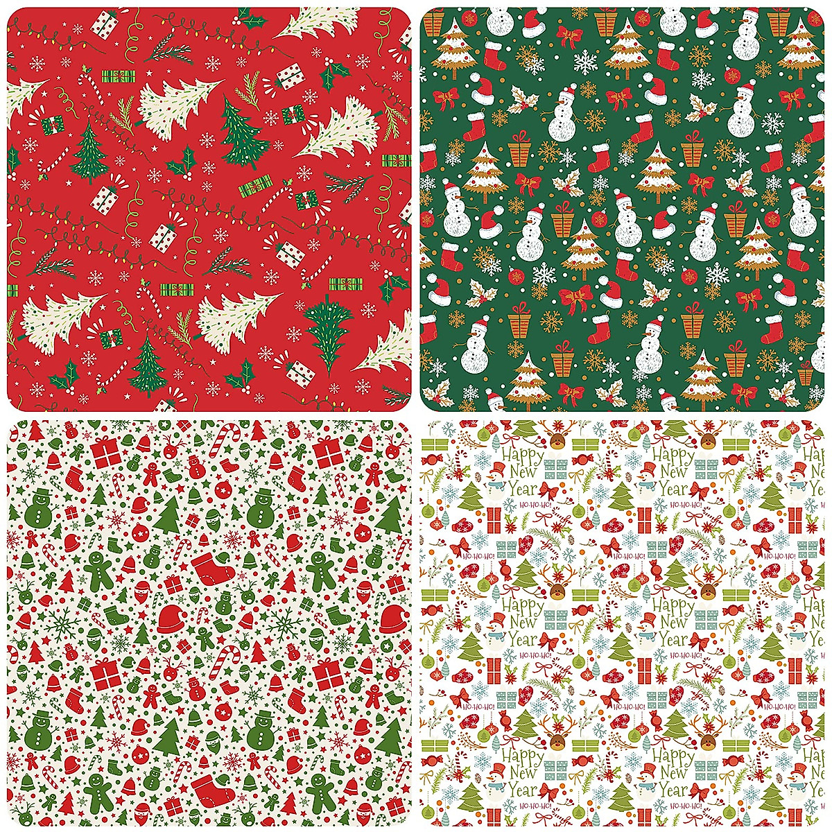 PlandRichW Christmas Wrapping Paper Folded for Kids Boys Girls Man Women Gift's. Papercraft Snowmen, Candy Canes, Tree, Socks, Snowflakes, Happy New Year Bulk of 12 Sheets 20"x 29" Folded
