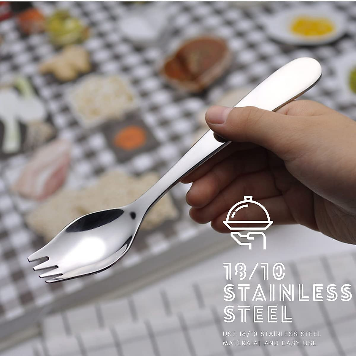 KAISHANE 6-Pack 18/10 Stainless Steel Sporks, 6.1-Inch, Multi-use Salad Fork & Dessert Spoon, Reusable Ice Cream & Fruit Utensils, Home, Camping, Travel, Easy Clean