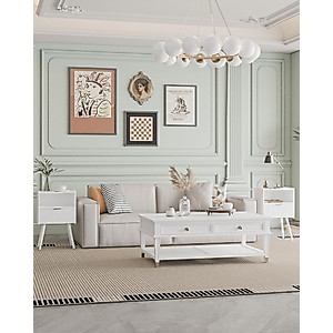 Veegle White Nightstand,Modern Bedside Table with Storage Drawer and Open Wood Shelf, Accent Night Stand with Solid Wood Legs for Living Room, Bedroom and Small Spaces,Easy Assembly,Classic White