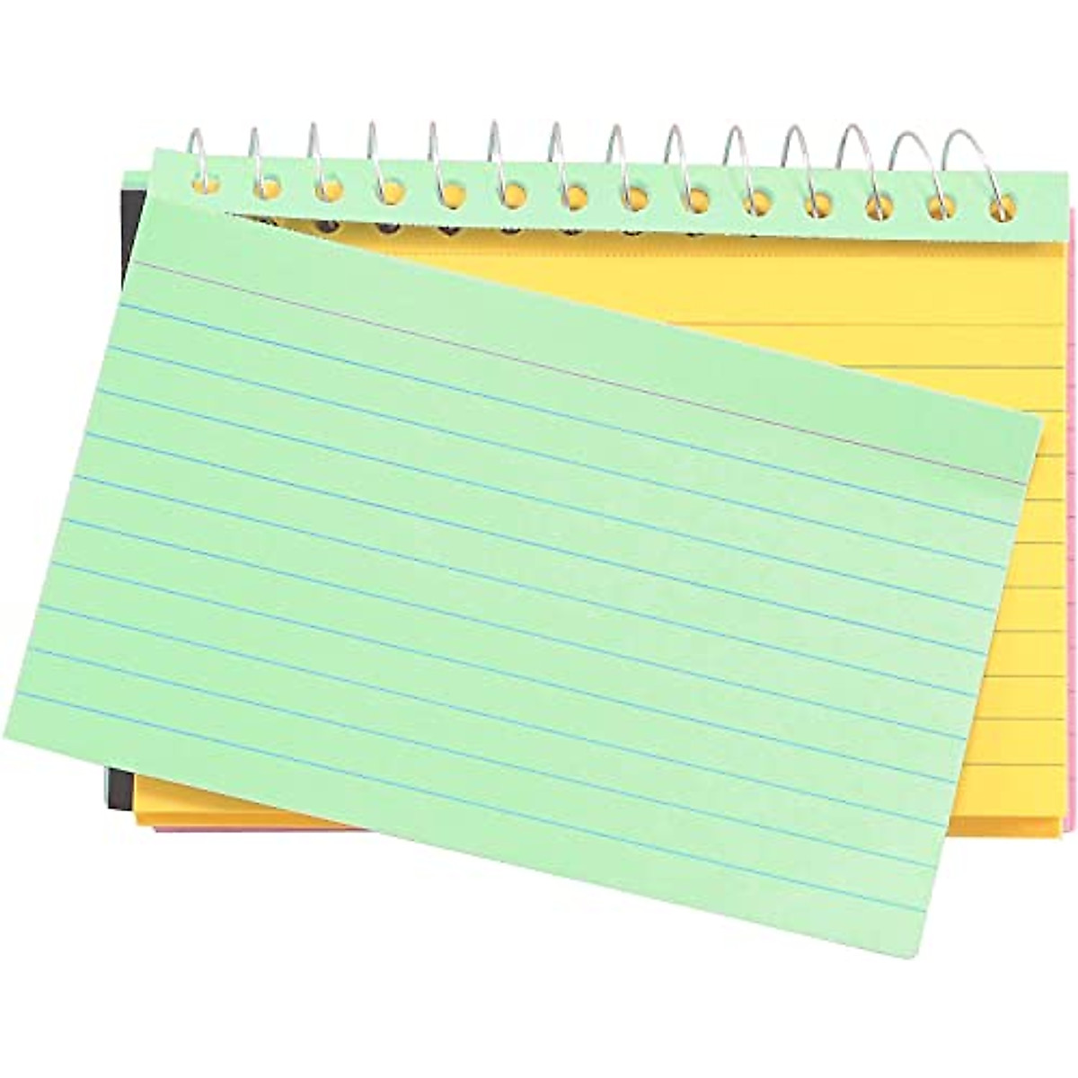 6-Pack Spiral Bound Colored Index Card Books, 3x5-Inch, Ruled, Perforated, Bright Colors: Canary-Cherry-Green-Blue, 50-Count per Book from Northland Wholesale. (6 Packs)