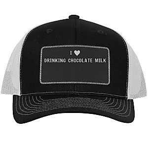 I Heart Love Drinking Chocolate Milk - Leather Black Patch Engraved Trucker Hat, Black-White, One Size