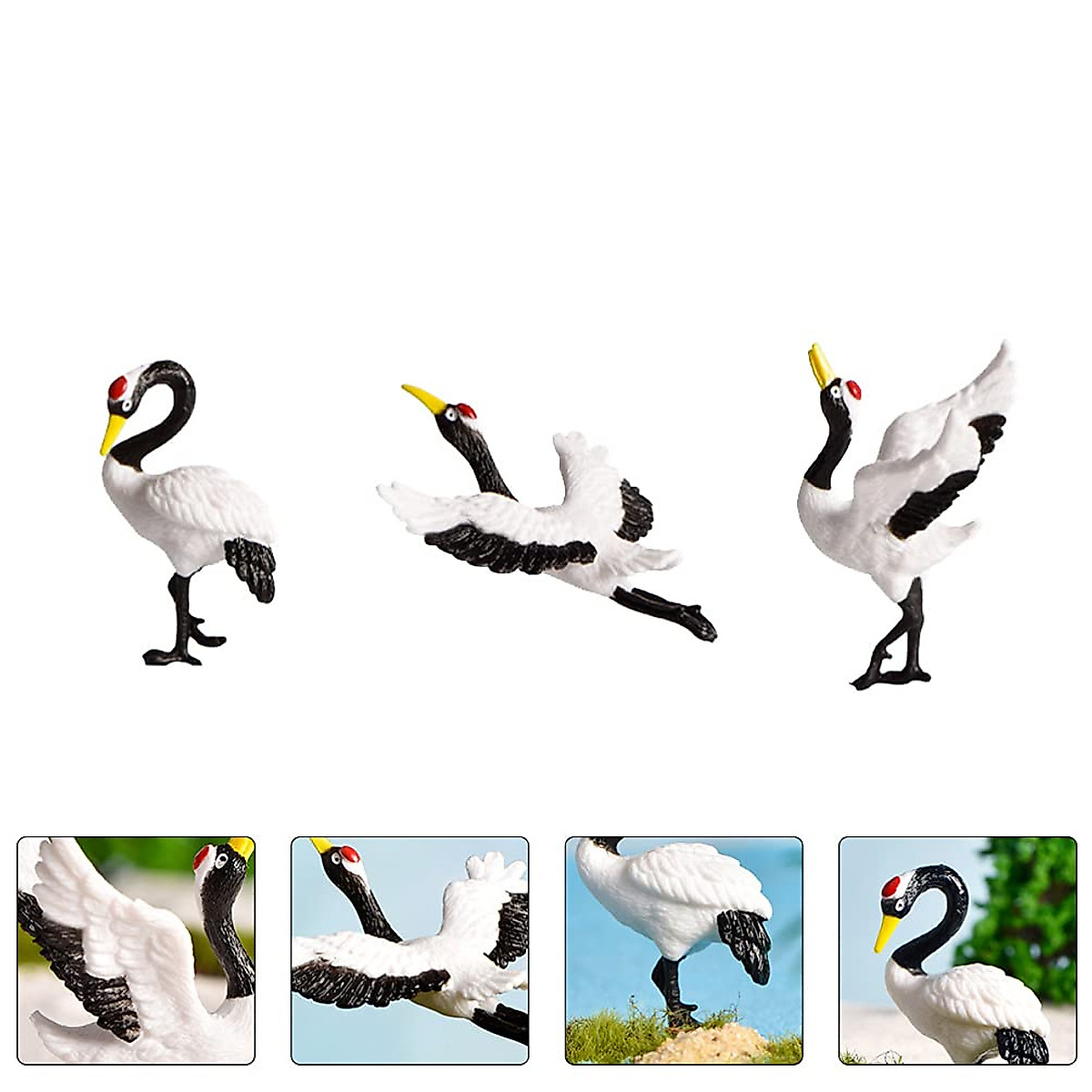 Hemoton 3pcs Miniature Crane Statue Fairy Garden Crane Sculptures Resin Chinese Bird Red Crowned Crane Figurines Ornament for Fish Tank Bonsai Landscape Garden Decoration