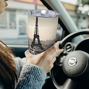 Paris Tumbler with Lid and Straw 20oz Stainless Steel Car Cup for Hot and Cold Drinks, Double Wall Insulated Travel Coffee Mug Reusable Drink Thermos Cup Birthday Gifts