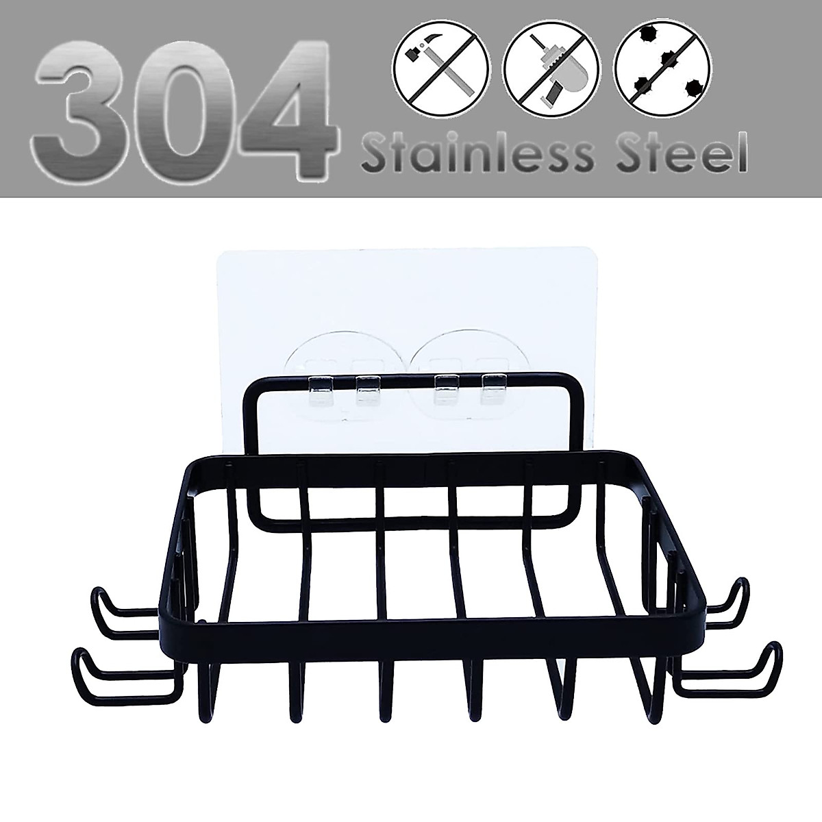 HESOMED Shower Caddy,Soap Holder with Adhesives, No Drilling SUS 304 Rustproof Steel Storage Shower Rack for Bathroom and Kitchen （Black）