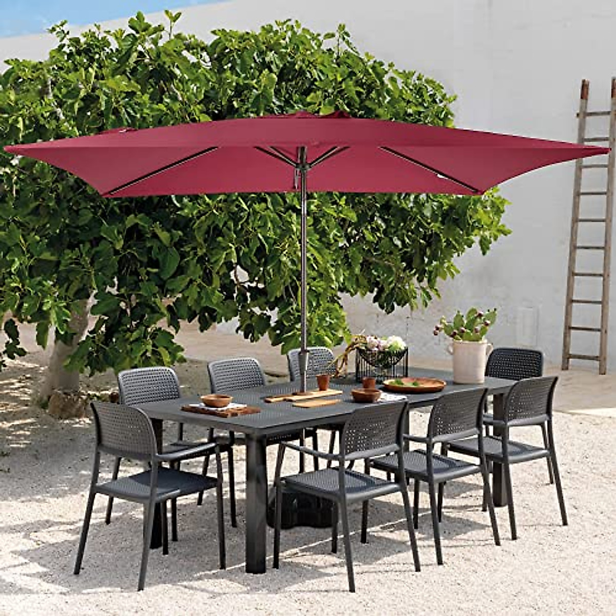 COBANA 6.6 x 9.8ft Rectangular Patio Umbrella, Outdoor Table Market Umbrella with Push Button Tilt/Crank, Dark Red