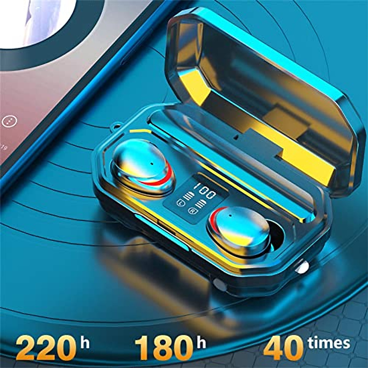 Bluetooth Headphones 5.1 Wireless Digital Motion 9D Stereo with Charging Case Waterproof One Button Control Noise Cancellin in Ear Sports Headset Microphone LCD Display