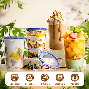 4 Pack Overnight Oats Containers with Lids, Oatmeal Container, 16oz Leak Proof Oats Jars, BPA Free, Reusable, Portable Plastic Food Storage Container for Oatmeal, Yogurt, Soup, Cereal, Milk and More