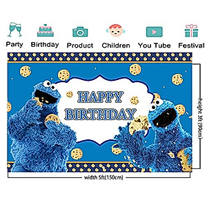 Cookie Monster Backdrop for Birthday Party Supplies 5x3ft Cartoon Banner for Street Party Decorations