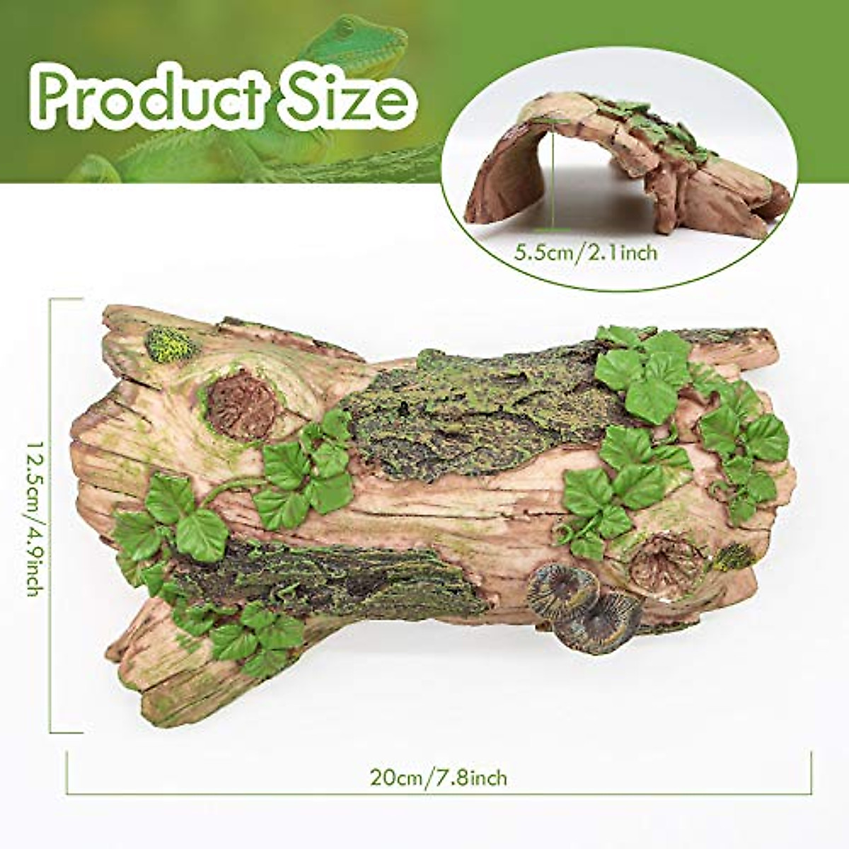 BWOGUE Reptile Habitat Decor Hideouts Log Hideaway Critter Cavern Bark Bends Resin Wood Decorations Hiding Place for Lizards Leopard Gecko Spiders Snakes Fish Shrimp Turtle