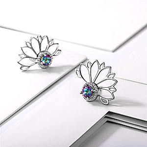 ChicSilver Hypoallergenic Ear Jacket Stud Lotus Flower Earrings for Women, 925 Sterling Silver Colorful Topaz Front/Back Stud Earrings for Sensitive Ear Dainty Fashion Jewelry