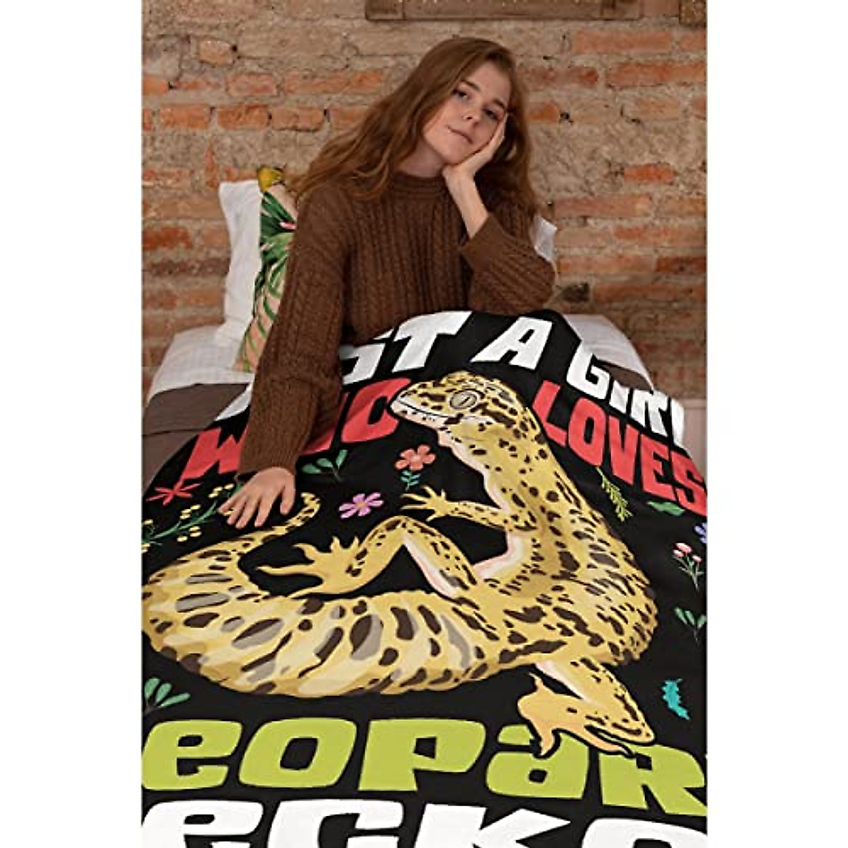 Leopard Gecko Blanket,Funny Gecko Gifts,Just A Girl Who Loves Leopard Gecko Flannel Throw Blanket,Super Soft Cozy Blanket,Fuzzy Warm Cozy Bedding Blankets for Couch Bed,40"x50"-Throw Size for Kids
