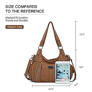 Women Handbags Shoulder Bags Washed Leather Satchel Tote Bag Mutipocket Purse (AK19244-3#8521#194L.BROWN1)