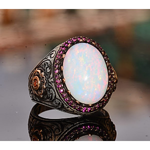 Genuine Natural Australia Opal Gemstone Ring, 7.55 Carat, King Ring, Sterling Silver Ring, Engagement Ring