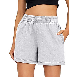 AUTOMET Womens Sweat Shorts Casual Summer Drawstring Comfy Elastic High Waist Running Clothes with Pockets Grey M