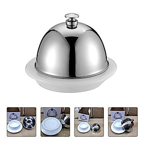 DOITOOL Ceramic Baking Bowls with Stainless Steel Lid Dish Ramekins Fruit Bowl Glass Cover Cake Stand Desert Platter Cheese Cloche Dome for Desserts Fruits Snack Candy