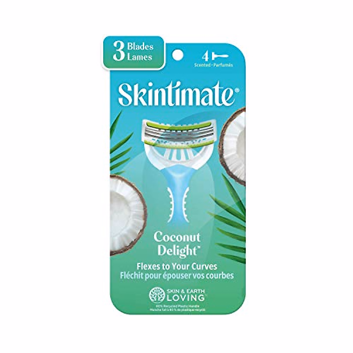 Skintimate Coconut Delight 3 Blade Disposable Razor For Women, 4 Count (Pack of 3)