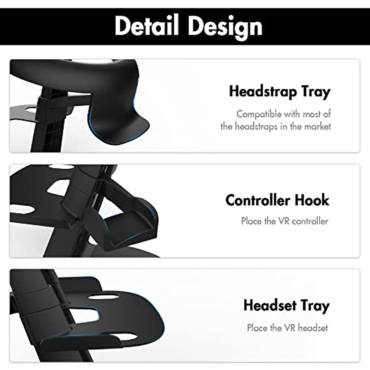 AMVR VR Stand for Quest 2, VR Headset and Touch Controllers Display Holder for Quest 2, PSVR 2, Quest, Rift, Rift S or Valve Index (Black, Just VR Stand)