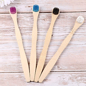 Scraper Bamboo Brush for Adults Toothbrush Oral Deep Cleaning 4pcs (White Blue )