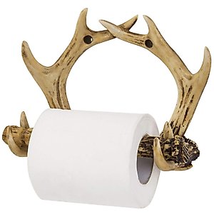 MyGift Wall Mounted Rustic Resin Single Toilet Paper Roll Holder with Deer Antler Shaped Design, Holds 1 Roll