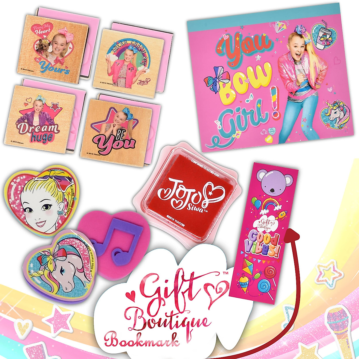 JojoSiaw Coloring Stamper and Activity Set, Mess Free Craft Kit for Toddlers and Kids, Drawing Art Supplies Included Markers, Sketch Book, Ink Pad, GB Bookmark, 3 Foam and 4 Wooden Stampers for Girls