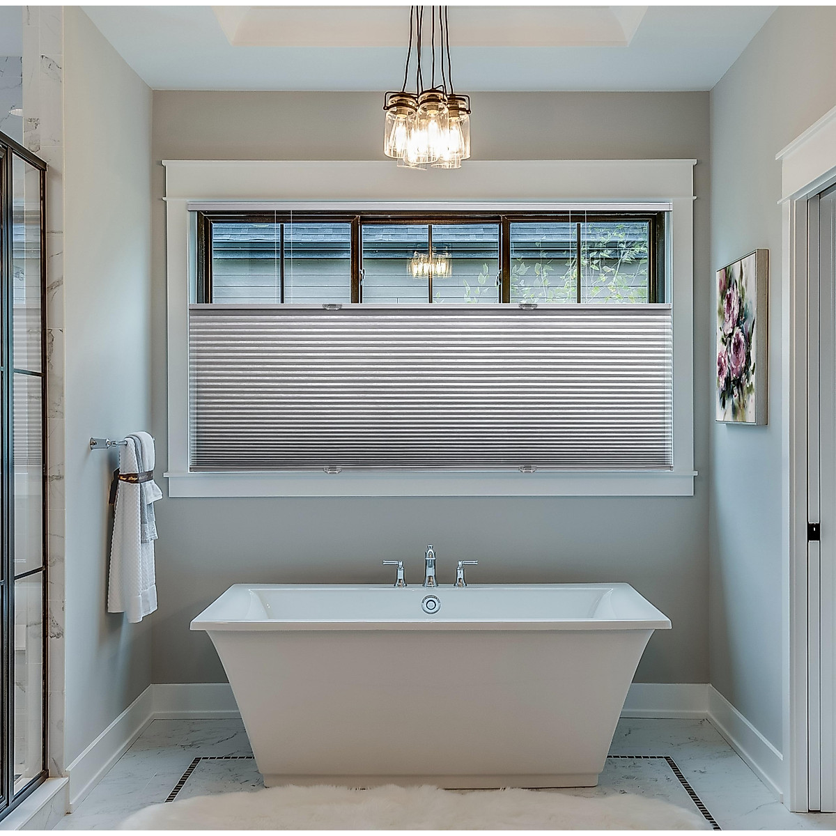 BlindsAvenue Cordless Top Down Bottom Up Cellular Honeycomb Shade, 9/16" Single Cell, Blackout, Designer Print Pebble, Size: 23" W x 48" H