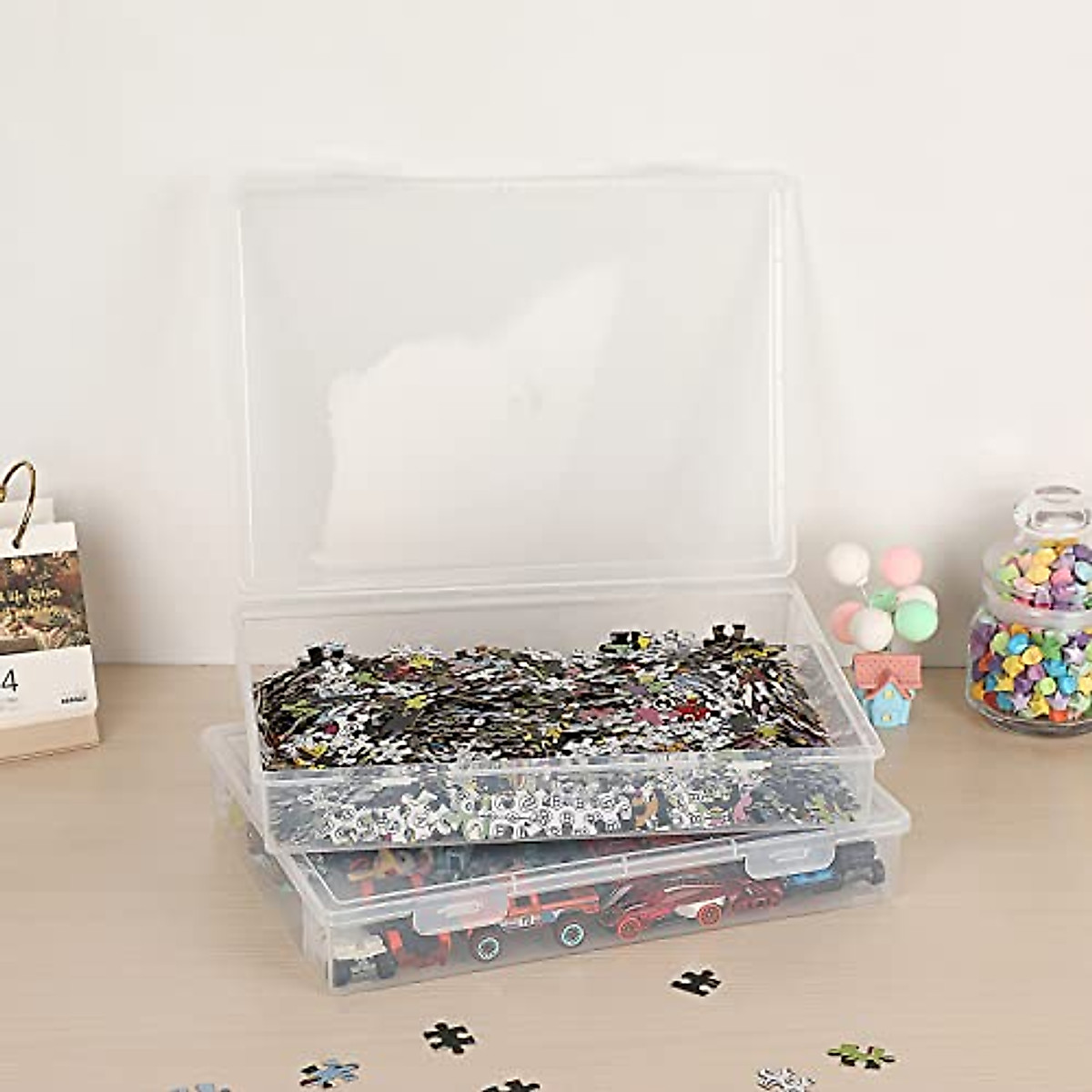BTSKY Clear Plastic Storage Box with Flap Lid, Multipurpose Craft Organizers and Storage Box Art Supply Storage Organizer with Snap Closure Plastic Sewing Box for Pencils Markers Notebooks A4 Files, 2 Pack Big