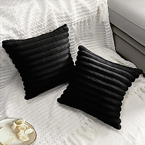 2 Pack 18x18 Pillow Cover Velvet Pillow Covers, Faux Fur Square Throw Pillow Covers for Living Room Decorations Throw Pillow Case, Throw Pillow Cover Cushion Cover for Home Sofa Bedroom Car, Black