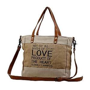 Myra Bag Sustainable Organic Fabric Market Bag Upcycled Cotton & Leather S-2887