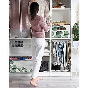 Storage Bins Fabric Storage Cubes 15x11x9.5 Inch Natural Green Leaves Eucalyptus Leaf Foldable Storage Basket for Organizing Closet Shelf Nursery Toy 1 PCS