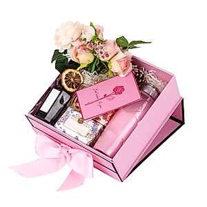 JiaWei Gift Box 9.4x9.4x3.7 Inches, Luxury Gift Boxes with Lid and Ribbon, Magnetic Hard Cardboard Gift Box, Collapsible Bridesmaid Proposal Box, Decorative Box for Presents, Wedding, Birthday(Pink)