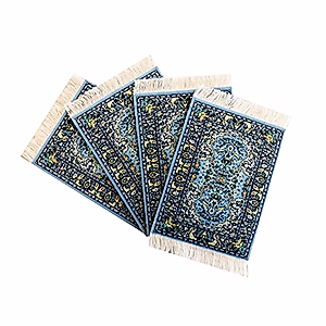 Carpet Coasters, Set of 4 Turkish Rug Style Table Drink mats, Absorbent Kitchen and Dining Accessories, Spill & drip Protection, Rectangular
