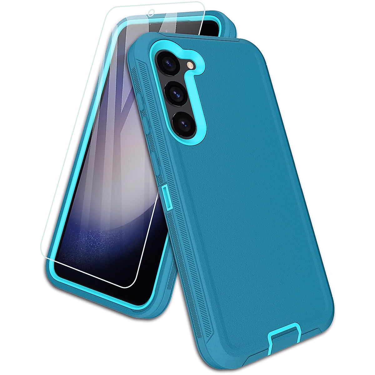 Aliruke for Samsung Galaxy S23-FE Case, with Screen Protector, Dust-Proof Port Cover, Full-Body Silicone Rubber Covered, Military Grade Drop-Proof Shockproof Phone Case for S23 FE 5G, Mint/Teal