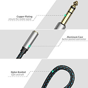 1/4 to 3.5mm Headphone Adapter, JewMod 6.35mm 1/4 Male to 3.5mm 1/8 Female Stereo Jack Audio Adapter, 3.5 to 6.35 Audio Cable for Amplifiers, Guitar, Piano, Home Theater Devices,etc-0.6Ft