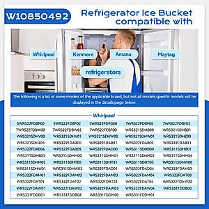🅽🅴🆆 𝐔𝐩𝐠𝐫𝐚𝐝𝐞𝐝 W10850492 Refrigerator Ice Bucket Compatible with Whirlpool Amana Kenmore Maytag Refrigerators, W10670844 Ice Bucket, Ice Container Bin W10138193, WRS321SDHB00, PS11731153 Etc
