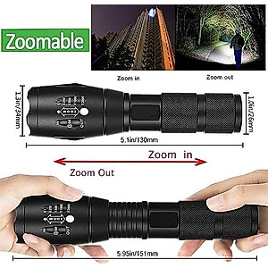 MODOAO LED Flashlight Waterproof Zoomable Tactical Flashlight with 5 Modes for Hiking, Camping, Emergency (5 Pack)